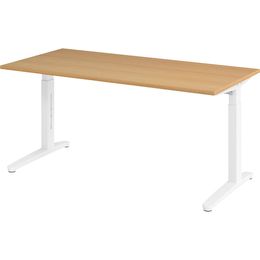 eurokraft pro ANNY - Schreibtisch mit C-Fußgestell, höhenverstellbar 650 - 850 mm, Breite 1600 mm, Buche / weiß