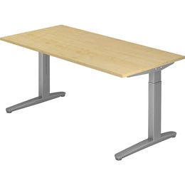 eurokraft pro ANNY - Schreibtisch mit C-Fußgestell, höhenverstellbar 650 - 850 mm, Breite 1600 mm, Ahorn-Dekor / weißaluminium