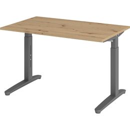 eurokraft pro ANNY - Schreibtisch mit C-Fußgestell, höhenverstellbar 650 - 850 mm, Breite 1200 mm, Asteiche / graphit