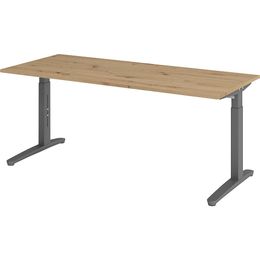 eurokraft pro ANNY - Schreibtisch mit C-Fußgestell, höhenverstellbar 650 - 850 mm, Breite 1800 mm, Asteiche / graphit