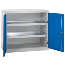 Umweltschrank ohne T&uuml;rlochung, HxBxT 900 x 1000 x 500 mm, 2 Wannenb&ouml;den, lichtgrau / enzianblau kaiserkraft