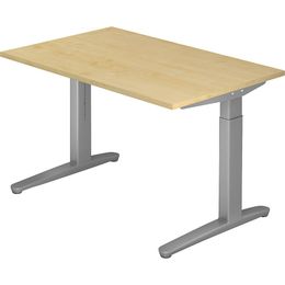 eurokraft pro ANNY - Schreibtisch mit C-Fußgestell, höhenverstellbar 650 - 850 mm, Breite 1200 mm, Ahorn-Dekor / weißaluminium