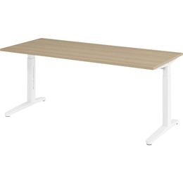eurokraft pro ANNY - Schreibtisch mit C-Fußgestell, höhenverstellbar 650 - 850 mm, Breite 1800 mm, Eiche / weiß