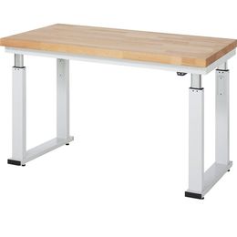 Rau Arbeitstisch, elektrisch h&ouml;henverstellbar - Tragkraft 600 kg, H&ouml;he 740 - 1140 mm, Buchenplatte massiv, BxT 1250 x 700 mm