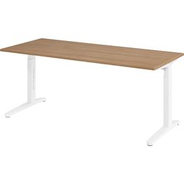 eurokraft pro ANNY - Schreibtisch mit C-Fußgestell, höhenverstellbar 650 - 850 mm, Breite 1800 mm, Nussbaum-Dekor / weiß