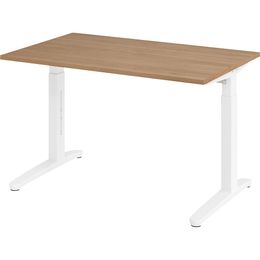 eurokraft pro ANNY - Schreibtisch mit C-Fußgestell, höhenverstellbar 650 - 850 mm, Breite 1200 mm, Nussbaum-Dekor / weiß