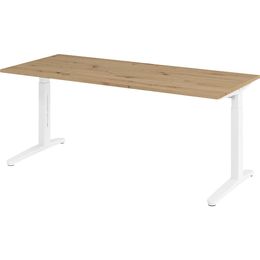 eurokraft pro ANNY - Schreibtisch mit C-Fußgestell, höhenverstellbar 650 - 850 mm, Breite 1800 mm, Asteiche / weiß