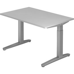 eurokraft pro ANNY - Schreibtisch mit C-Fußgestell, höhenverstellbar 650 - 850 mm, Breite 1200 mm, lichtgrau / weißaluminium