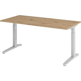 eurokraft pro ANNY - Schreibtisch mit C-Fußgestell, höhenverstellbar 650 - 850 mm, Breite 1600 mm, Asteiche / alusilber