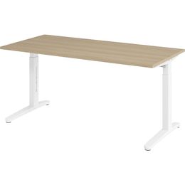 eurokraft pro ANNY - Schreibtisch mit C-Fußgestell, höhenverstellbar 650 - 850 mm, Breite 1600 mm, Eiche / weiß