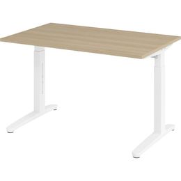 eurokraft pro ANNY - Schreibtisch mit C-Fußgestell, höhenverstellbar 650 - 850 mm, Breite 1200 mm, Eiche / weiß