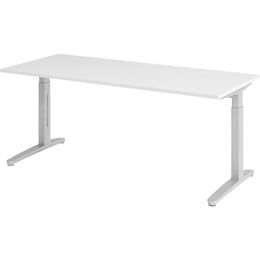 eurokraft pro ANNY - Schreibtisch mit C-Fußgestell, höhenverstellbar 650 - 850 mm, Breite 1800 mm, weiß / alusilber