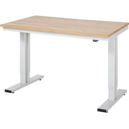 Rau Arbeitstisch, elektrisch höhenverstellbar - Tragkraft 300 kg, Höhe 720 - 1120 mm, Buchenplatte massiv, BxT 1250 x 800 mm