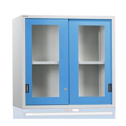 LISTA Aufsatzschrank mit Schiebet&uuml;ren, T&uuml;ren mit Sichtfenster, HxBxT 1000 x 1431 x 725 mm, lichtblau