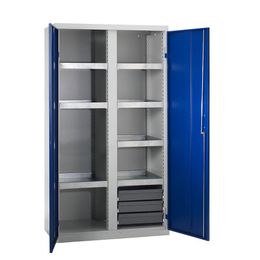 Umweltschrank ohne T&uuml;rlochung, HxBxT 1800 x 1000 x 500 mm, 7 Wannenb&ouml;den, lichtgrau / enzianblau kaiserkraft