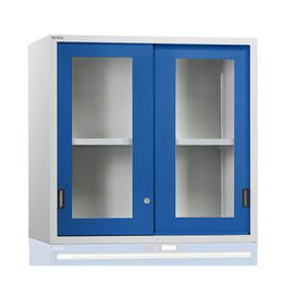 LISTA Aufsatzschrank mit Schiebet&uuml;ren, T&uuml;ren mit Sichtfenster, HxBxT 1000 x 1431 x 725 mm, enzianblau