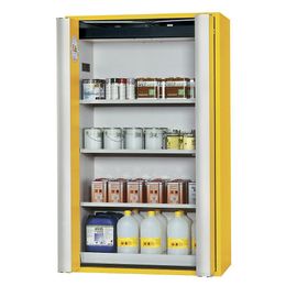 ASECOS Feuerbest&auml;ndiger Gefahrstoff-Faltt&uuml;rschrank Typ 90, halbautomatisch, mit 3 Fachb&ouml;den, goldgelb