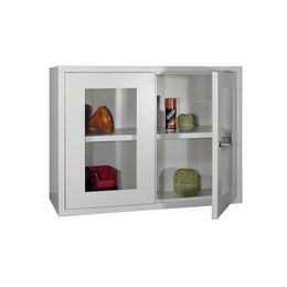 Pavoy H&auml;ngeschrank, H&ouml;he 600 mm, mit Sichtfenstert&uuml;r/en, Breite 800 mm, glatte R&uuml;ckwand, grau