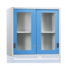 LISTA Aufsatzschrank mit Schiebet&uuml;ren, T&uuml;ren mit Sichtfenster, HxBxT 1000 x 1023 x 725 mm, lichtblau