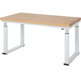 Rau Arbeitstisch, elektrisch h&ouml;henverstellbar - Tragkraft 600 kg, H&ouml;he 740 - 1140 mm, Buchenplatte massiv, BxT 1500 x 900 mm