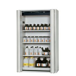 ASECOS Feuerbest&auml;ndiger Gefahrstoff-Faltt&uuml;rschrank Typ 90, halbautomatisch, mit 3 Fachb&ouml;den, lichtgrau