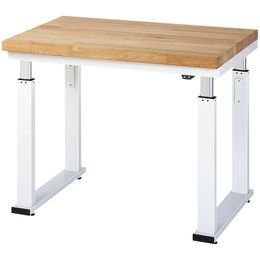 Rau Arbeitstisch, elektrisch h&ouml;henverstellbar - Tragkraft 600 kg, H&ouml;he 740 - 1140 mm, Buchenplatte massiv, BxT 1000 x 700 mm