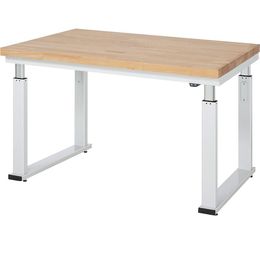 Rau Arbeitstisch, elektrisch h&ouml;henverstellbar - Tragkraft 600 kg, H&ouml;he 740 - 1140 mm, Buchenplatte massiv, BxT 1250 x 900 mm