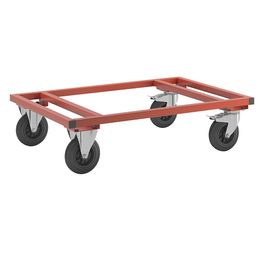 Kongamek Paletten-Fahrgestell KM217, LxBxH 1200 x 800 x 305 mm, rot, 2 Lenkrollen mit Stopp, 2 Bockrollen