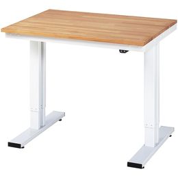 Rau Arbeitstisch, elektrisch höhenverstellbar - Tragkraft 300 kg, Höhe 720 - 1120 mm, Buchenplatte massiv, BxT 1000 x 800 mm