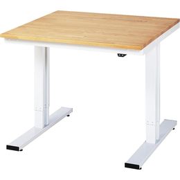 Rau Arbeitstisch, elektrisch h&ouml;henverstellbar - Tragkraft 300 kg, H&ouml;he 720 - 1120 mm, Buchenplatte massiv, BxT 1000 x 1000 mm