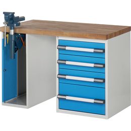 eurokraft pro Werkbank, Baukastensystem Serie 7000, 1 Schrank, 1 Standcontainer je 4 Schubladen, BxT 1250 x 700 mm