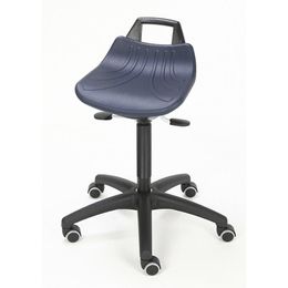 Arbeitshocker mit Gasfeder-H&ouml;henverstellung, mit Rollen, Sitzfl&auml;che aus blauem PU-Schaum kaiserkraft