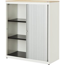 Mauser Querrollladenschrank, HxBxT 1180 x 1000 x 432 mm, Kunststoffplatte, 2 Fachb&ouml;den, reinwei&szlig; / alufarben / Ahorn
