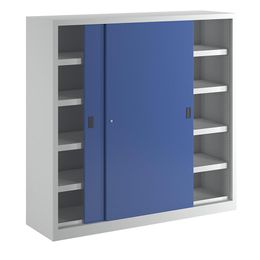 Pavoy Ball-Schiebet&uuml;renschrank, H&ouml;he 1950 mm, mit Vollblech-T&uuml;ren, Breite 2000 mm, grau / blau