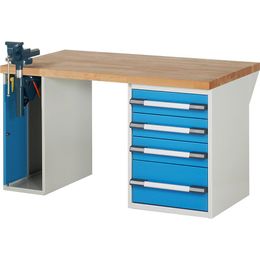 eurokraft pro Werkbank, Baukastensystem Serie 7000, 1 Schrank, 1 Standcontainer je 4 Schubladen, BxT 1500 x 900 mm
