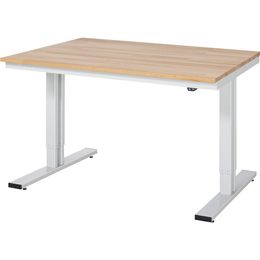 Rau Arbeitstisch, elektrisch h&ouml;henverstellbar - Tragkraft 300 kg, H&ouml;he 720 - 1120 mm, Buchenplatte massiv, BxT 1250 x 1000 mm