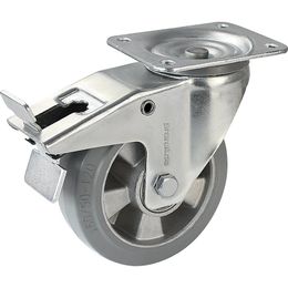 Proroll Elastik-Vollgummi-Reifen, grau, Rad-&Oslash; x Breite 160 x 50 mm, Lenkrolle mit Doppelstopp