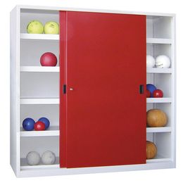 Pavoy Ball-Schiebetürenschrank, Höhe 1950 mm, mit Vollblech-Türen, Breite 2000 mm, grau / rot