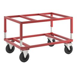 Kongamek Paletten-Fahrgestell KM222, LxBxH 1200 x 800 x 655 - 830 mm, rot, 2 Lenkrollen mit Stopp, 2 Bockrollen