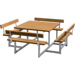 Gruppensitzbank für 8 Personen, LxT 2240 x 2240 mm, mit 4 Rückenlehnen, Teak kaiserkraft