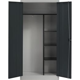 Mauser Stahlschrank mit Fl&uuml;gelt&uuml;ren, 3 Fachb&ouml;den kurz und Garderobe, wei&szlig;aluminium / anthrazitgrau