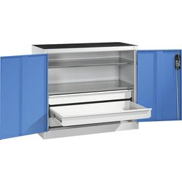 C+P Werkstatt-Beistellschrank mit Flügeltüren und Schubladen, HxBxT 1000 x 1200 x 500 mm, lichtgrau / lichtblau