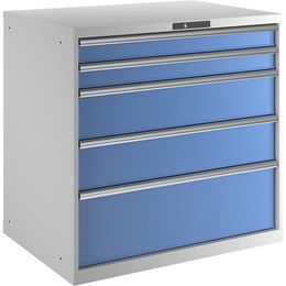 LISTA Schubladenschrank, 5 Schubladen, BxTxH 1023 x 725 x 1000 mm, lichtgrau / lichtblau