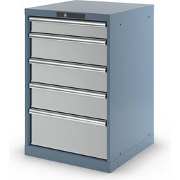 LISTA Schubladenschrank, 5 Schubladen, BxTxH 564 x 572 x 850 mm, grau metallic / lichtgrau