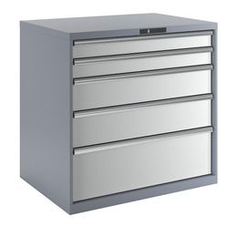 LISTA Schubladenschrank, 5 Schubladen, BxTxH 1023 x 725 x 1000 mm, grau metallic / lichtgrau