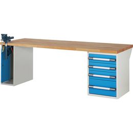 eurokraft pro Werkbank, Baukastensystem Serie 7000, 1 Schrank, 1 Standcontainer je 4 Schubladen, BxT 2500 x 900 mm