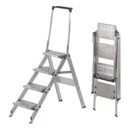 Alu-Klapptreppe, Stufen Aluminium geriffelt, mit Sicherheitsbügel, 4 Stufen kaiserkraft