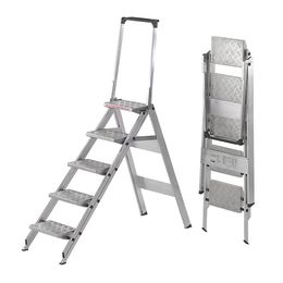 Alu-Klapptreppe, Stufen Aluminium geriffelt, mit Sicherheitsb&uuml;gel, 5 Stufen kaiserkraft