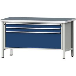 ANKE Werkbank mit XL/XXL-Schubladen, Gestellbauweise, Breite 1500 mm, 3 Schubladen, Universalplatte, Front enzianblau