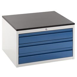 Rau Schubladenschrank mit Teleskopf&uuml;hrungen, H&ouml;he 460 mm, Schubladen 3 x 120 mm, lichtgRau /enzianblau, Breite 770 mm
